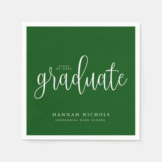 Modern Calligraphy Script Green Graduation Napkins | Zazzle
