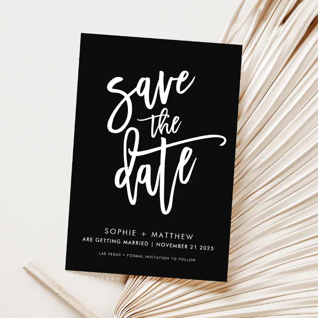 MODERN calligraphy script lettering black white Save The Date | Zazzle