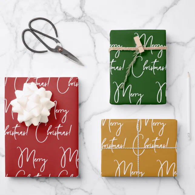 Modern Calligraphy Script Merry Christmas Wrapping Paper Sheets | Zazzle