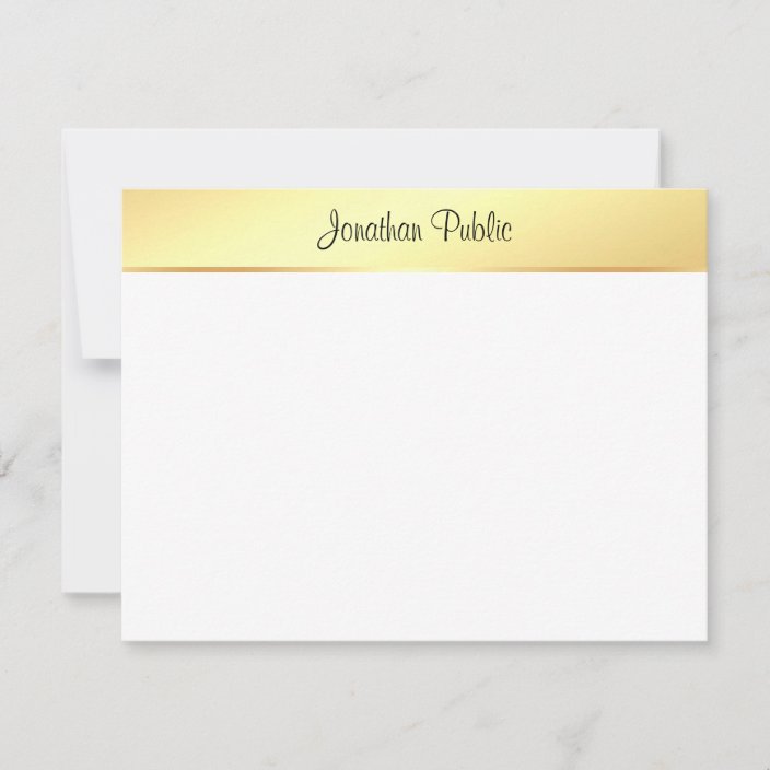 Modern Calligraphy Script Name Gold White Note Card | Zazzle.com