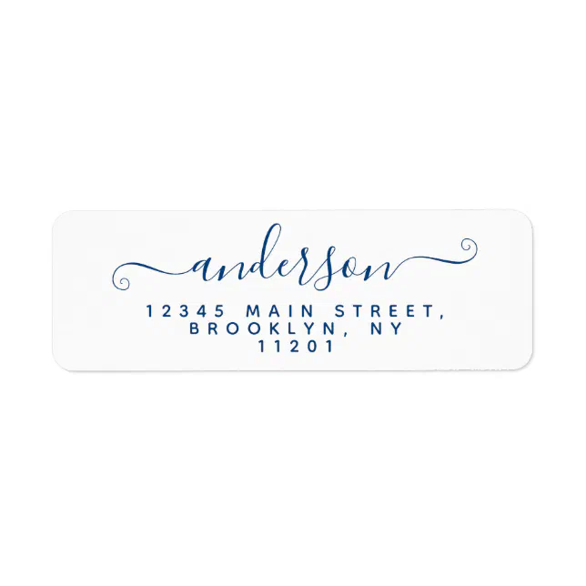 Modern Calligraphy Script Navy Blue Last Name Label | Zazzle