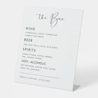 Modern Calligraphy Script Wedding Bar Drink Menu Pedestal Sign | Zazzle