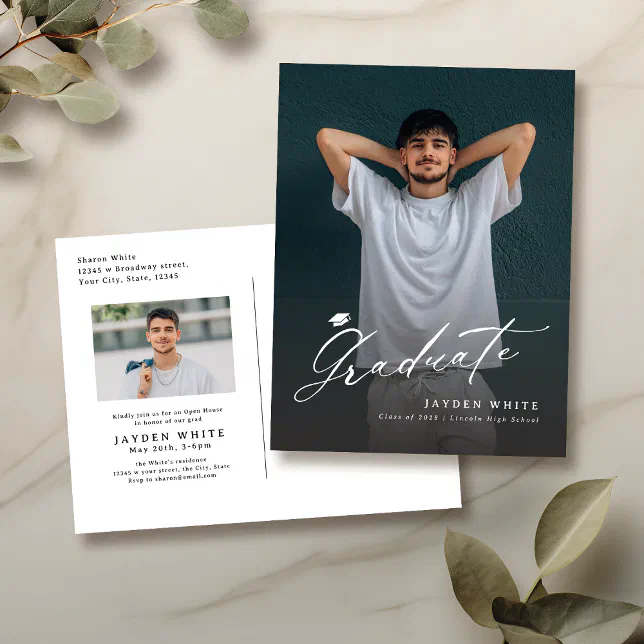 Modern Calligraphy Simple Photo Graduation Postcard | Zazzle
