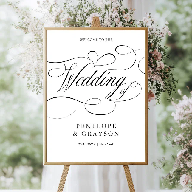 Modern calligraphy timeless black Wedding Welcome Poster | Zazzle
