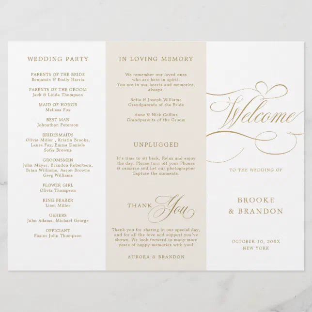 Modern calligraphy timeless gold wedding Program | Zazzle