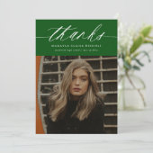 Modern Calligraphy Two Photo Green Graduation Thank You Card | Zazzle
