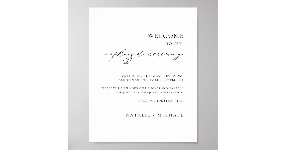 Modern Calligraphy Unplugged Ceremony Wedding Sign | Zazzle