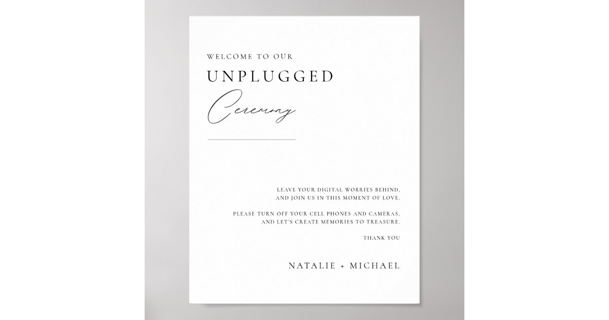 Modern Calligraphy Unplugged Wedding Ceremony Sign | Zazzle