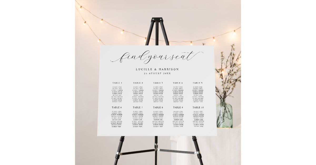 Modern Calligraphy Wedding 10 Tables Seating Plan Foam Board | Zazzle