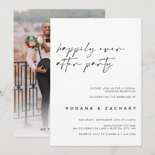 Modern Calligraphy Wedding After Party Photo Invitation | Zazzle