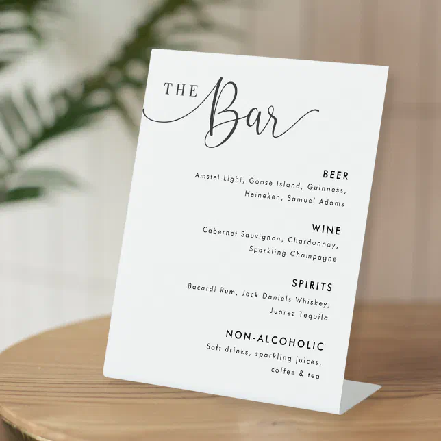 Modern Calligraphy Wedding Bar Menu Pedestal Sign | Zazzle