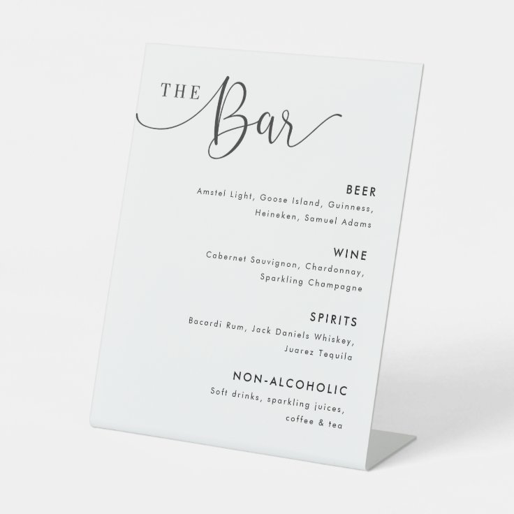Modern Calligraphy Wedding Bar Menu Pedestal Sign | Zazzle