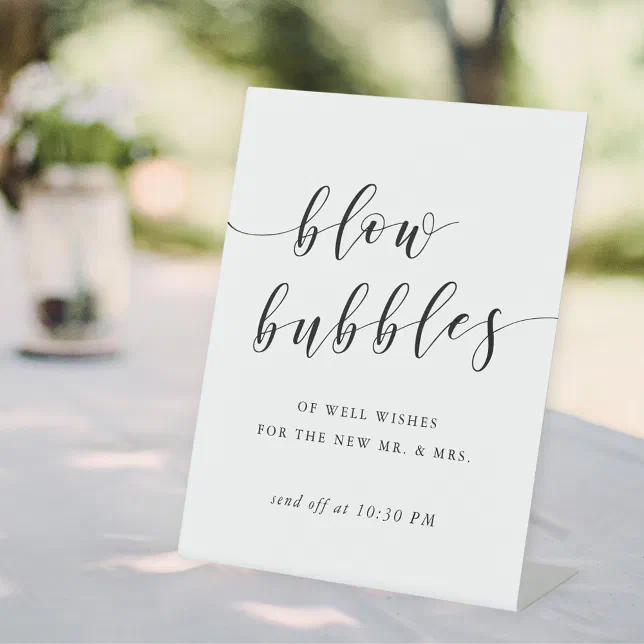 Modern Calligraphy Wedding Bubble Send Off Pedestal Sign | Zazzle