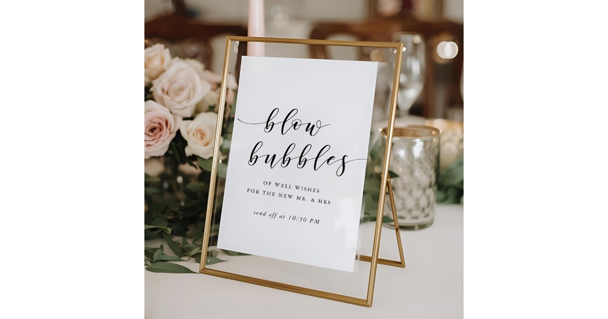 Modern Calligraphy Wedding Bubble Send Off Sign | Zazzle