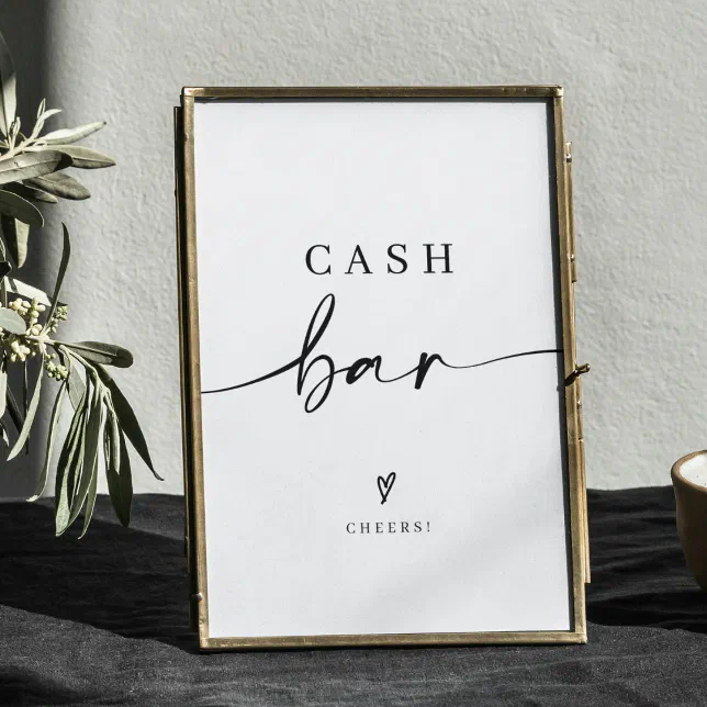 Modern Calligraphy Wedding Cash Bar Sign | Zazzle