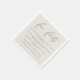 Modern Calligraphy Wedding Couple Fun Facts Napkins | Zazzle