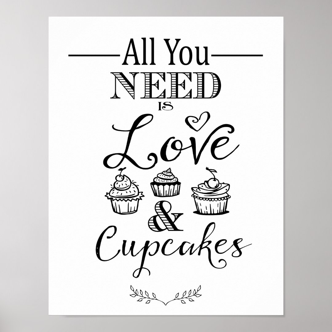 Modern calligraphy Wedding CupCake sign print | Zazzle