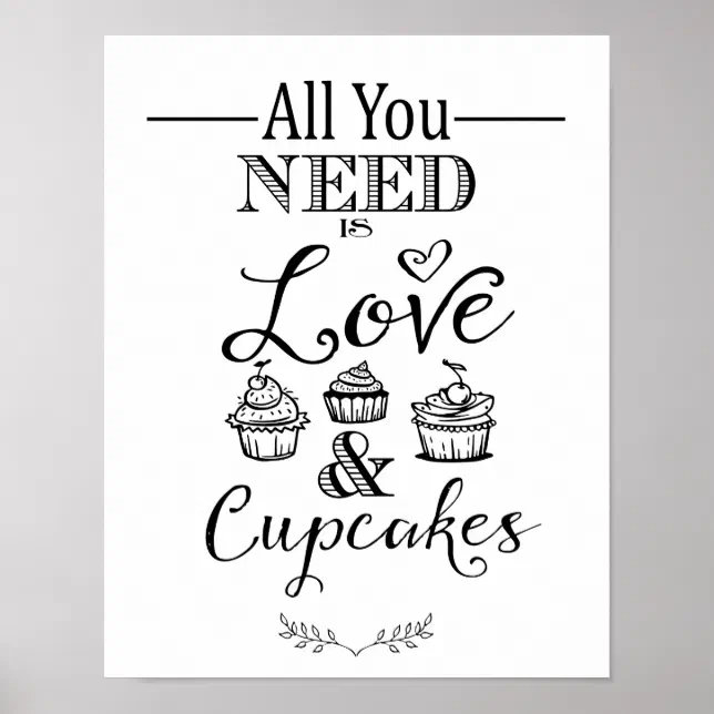 Modern calligraphy Wedding CupCake sign print | Zazzle