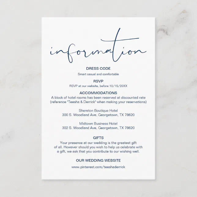 Modern Calligraphy, Wedding Details, Information Enclosure Card | Zazzle