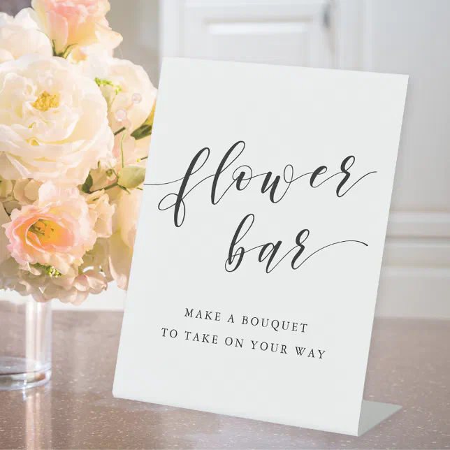 Modern Calligraphy Wedding Flower Bar Pedestal Sign | Zazzle