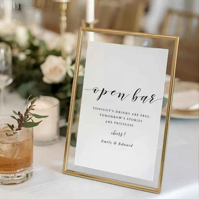 Modern Calligraphy Wedding Open Bar Sign | Zazzle