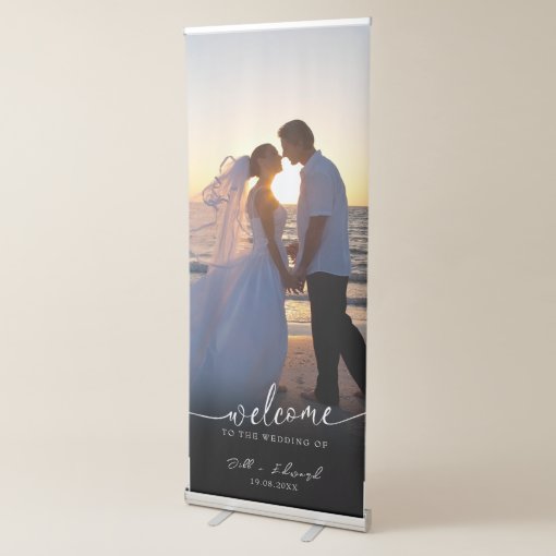 Modern Calligraphy Wedding Photo Welcome Retractable Banner | Zazzle