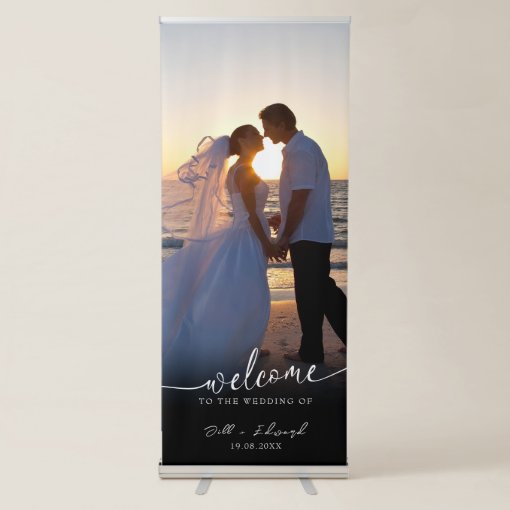 Modern Calligraphy Wedding Photo Welcome Retractable Banner | Zazzle