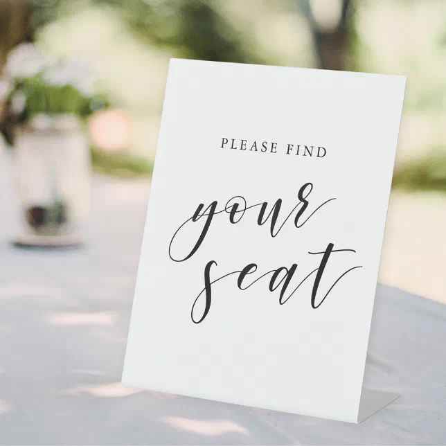 Modern Calligraphy Wedding Please Find Your Seat Pedestal Sign | Zazzle