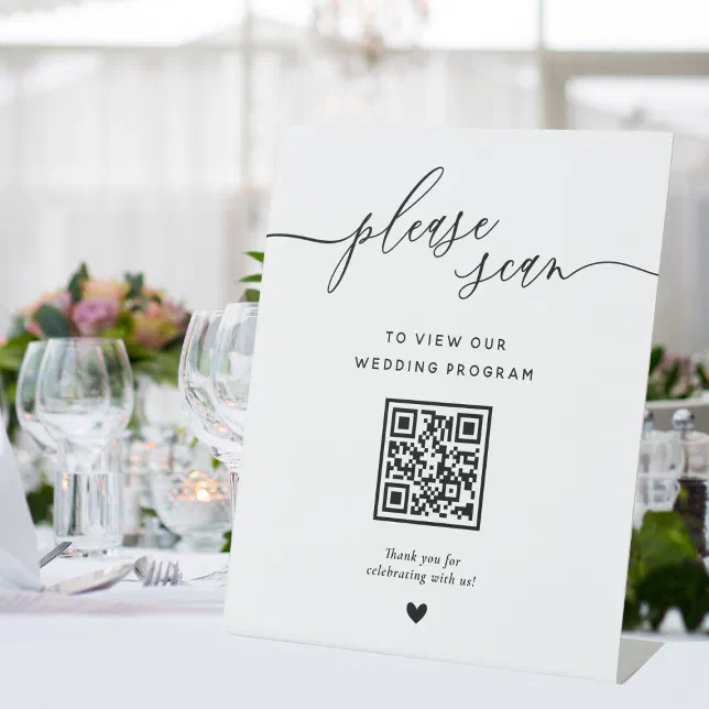 Modern Calligraphy Wedding Program QR Code Sign | Zazzle