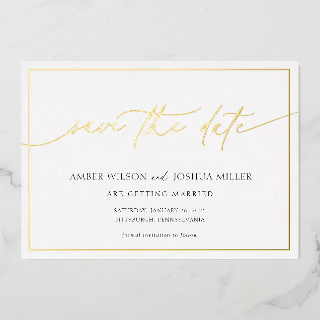 Modern Calligraphy Wedding Save the Date Foil Invitation | Zazzle