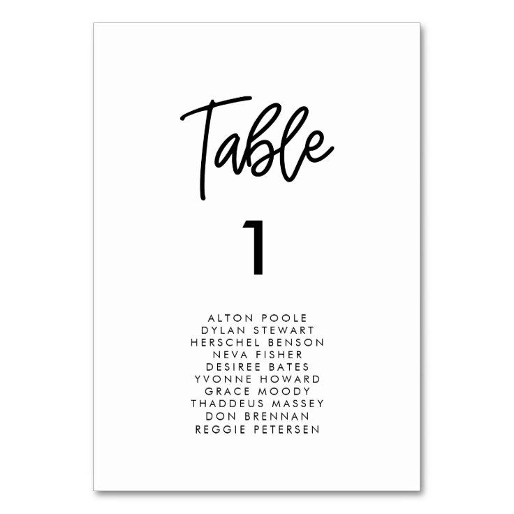 Modern calligraphy wedding seating chart cards | Zazzle