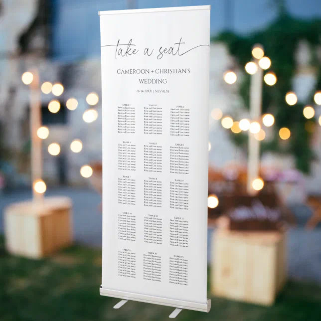 Modern Calligraphy Wedding Seating Chart Retractable Banner | Zazzle