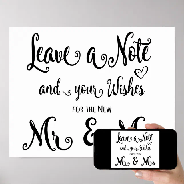 Modern Calligraphy Wedding sign leave a note print | Zazzle