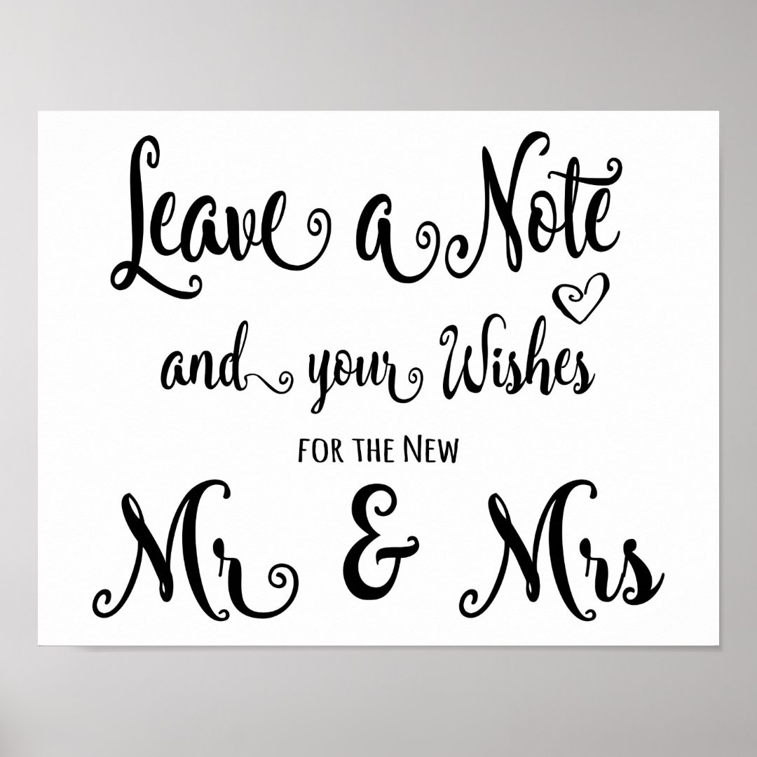 Modern Calligraphy Wedding sign leave a note print | Zazzle