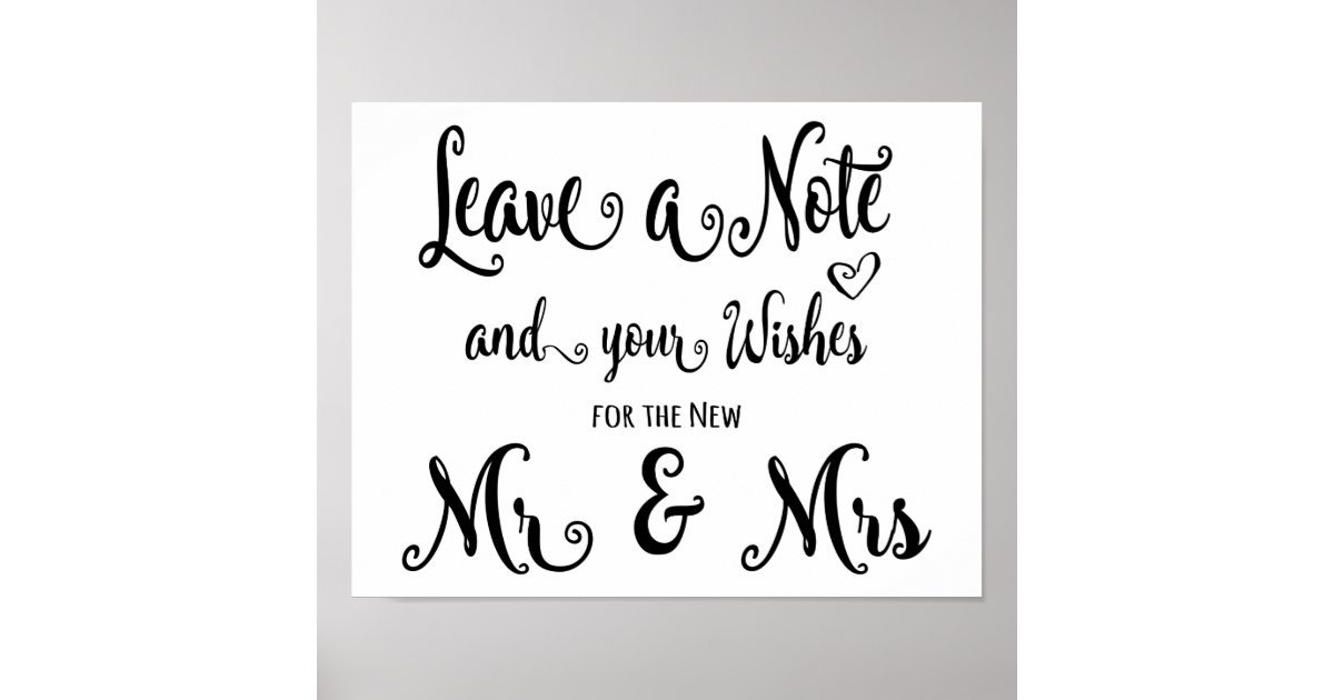 Modern Calligraphy Wedding sign leave a note print | Zazzle