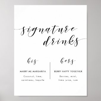 Modern Calligraphy Wedding Signature Drinks Sign | Zazzle