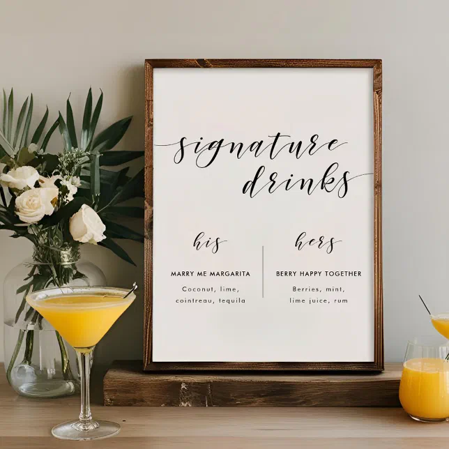 Modern Calligraphy Wedding Signature Drinks Sign | Zazzle