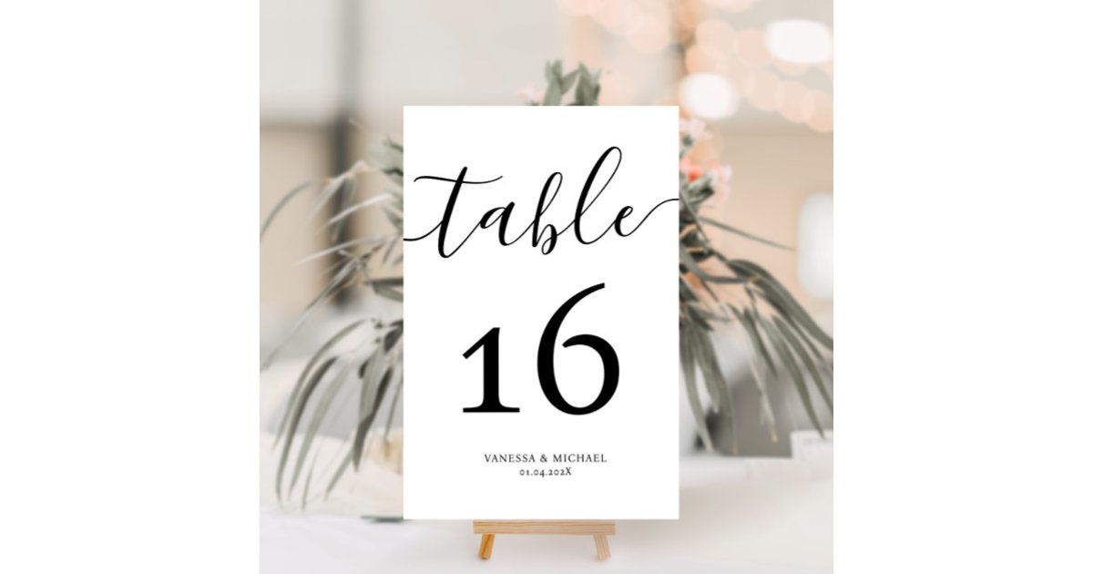 Modern calligraphy wedding table number | Zazzle