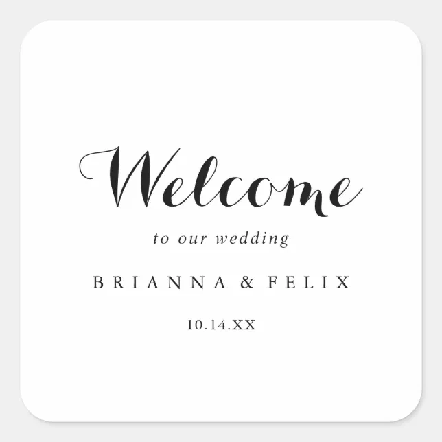 Modern Calligraphy Wedding Welcome Square Sticker | Zazzle