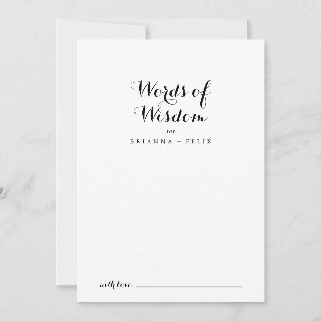 Modern Calligraphy Wedding Words of Wisdom Advice Card | Zazzle