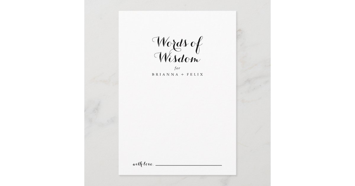 Modern Calligraphy Wedding Words of Wisdom Advice Card | Zazzle
