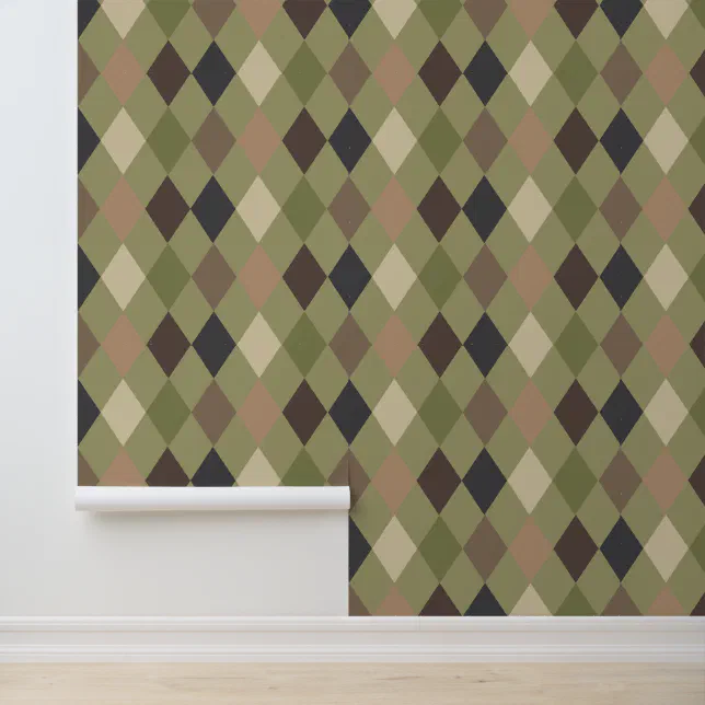 Modern Camouflage Green and Brown Diamond Pattern Wallpaper | Zazzle