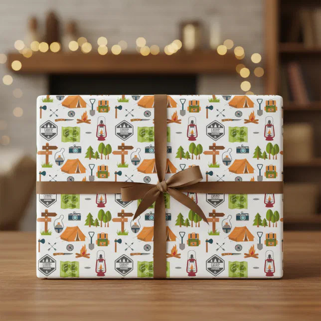 Modern Camping Icons Adventure Wrapping Paper | Zazzle