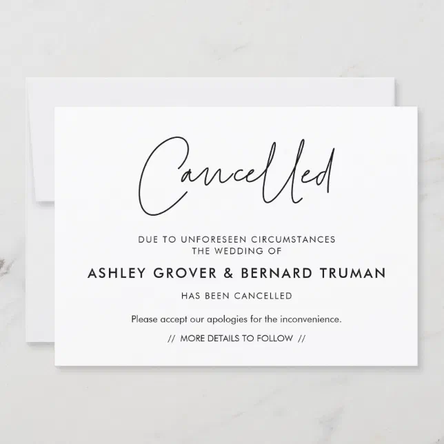 Modern Cancelled event announcement card | Zazzle