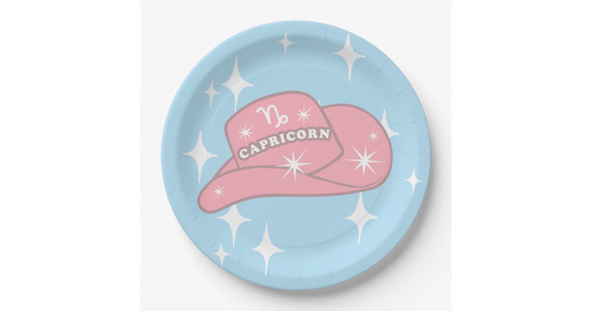 Modern Capricorn Zodiac Cowgirl Hat Blue Party Paper Plates | Zazzle