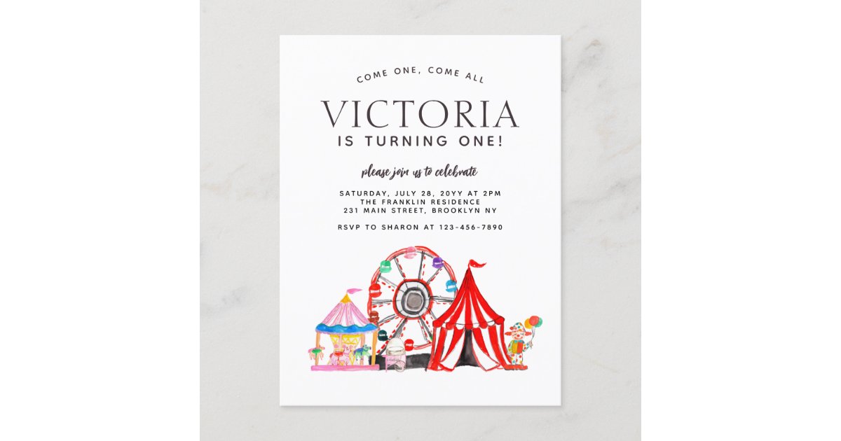 Modern Carnival Circus Festival Party Kid Birthday Postcard | Zazzle
