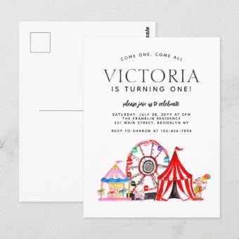 Modern Carnival Circus Festival Party Kid Birthday Postcard | Zazzle