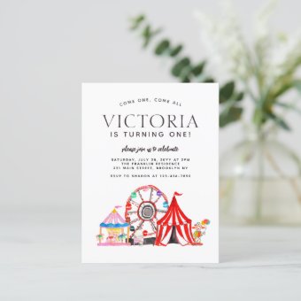 Modern Carnival Circus Festival Party Kid Birthday Postcard | Zazzle