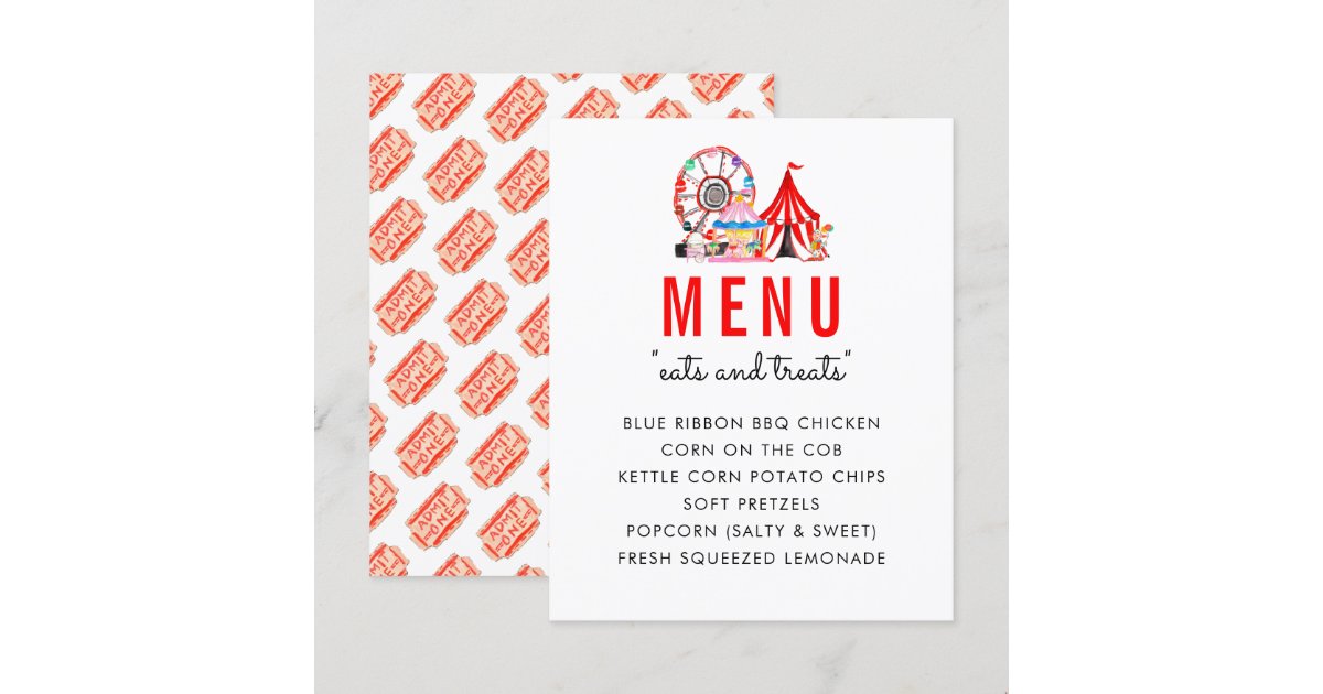 Modern Carnival Circus Show Birthday Party Menu | Zazzle