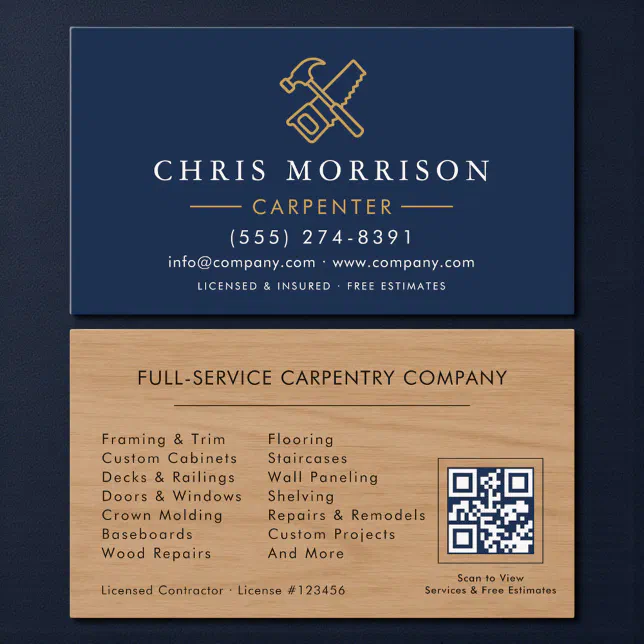 Modern Carpenter QR Code Business Card | Zazzle